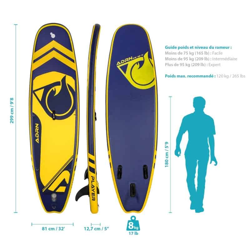Pack stand up paddle gonflable 9'8 / 295 cm - Surf | ADRN