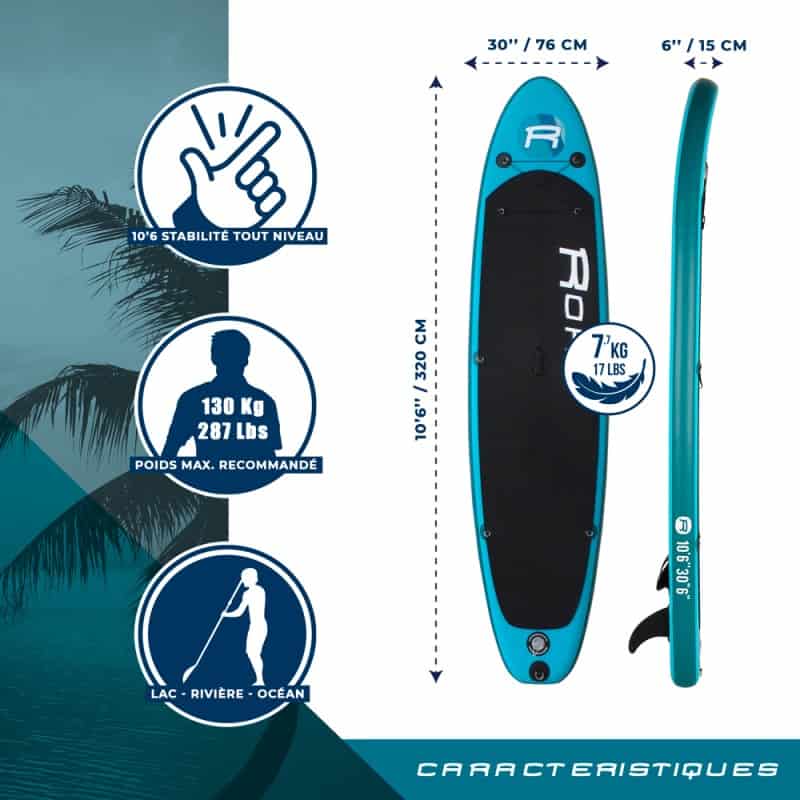 Pack stand up paddle gonflable 10'6 / 320 cm - Allround, Pacific