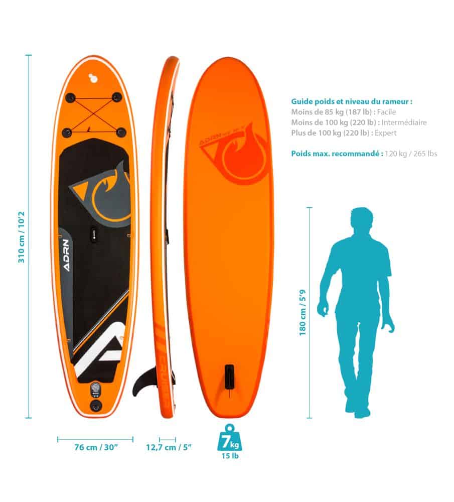 Pack stand up paddle gonflable 10'2 / 310 cm - Cruiser, orange